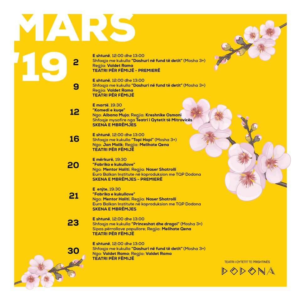 Programi për muajin mars në T.Q.P "Dodona" - Komuna Prishtina