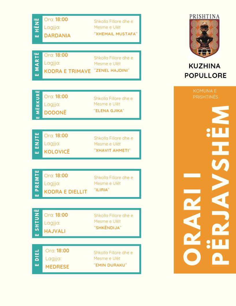Orari i Kuzhinës Popullore - Komuna Prishtina